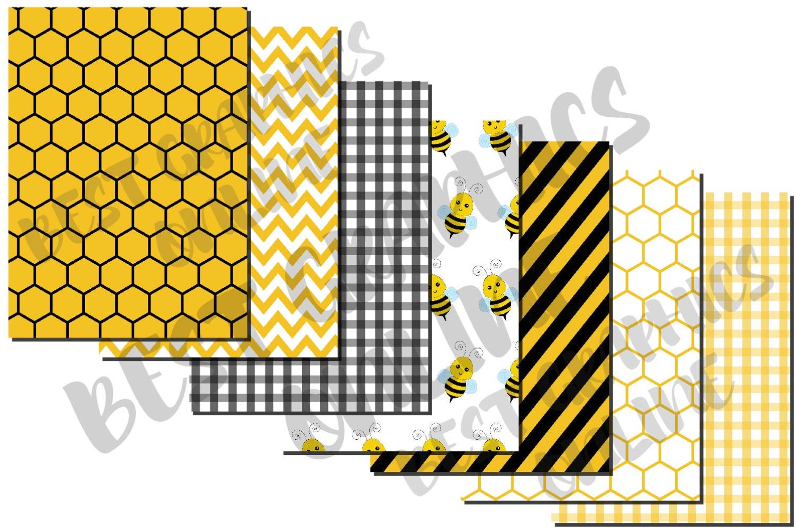 Sweet Bee Digital Papers, Yellow Honeycomb, Bumblebee Patterns (40 JPG ...