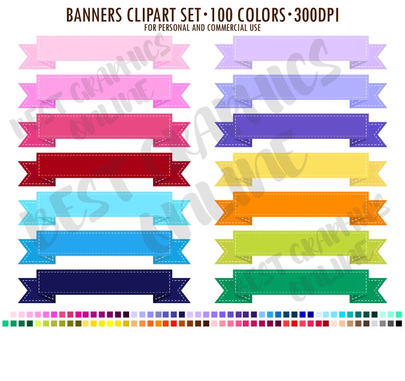 100 Banners clipart set Rainbow ribbon banner clipart | Etsy
