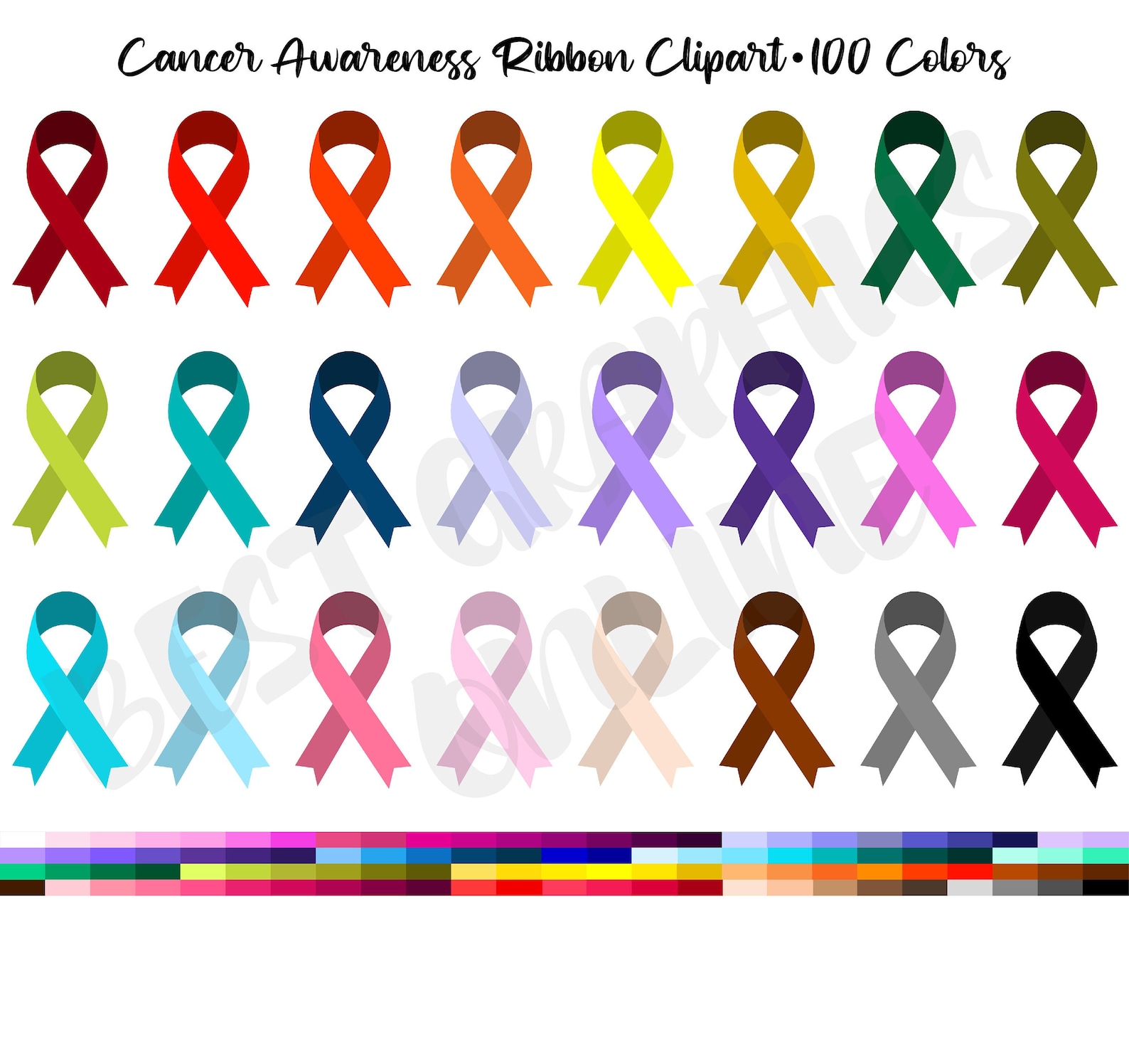Cancer Ribbon Awareness Clipart Set Awareness Ribbon Clip - Etsy