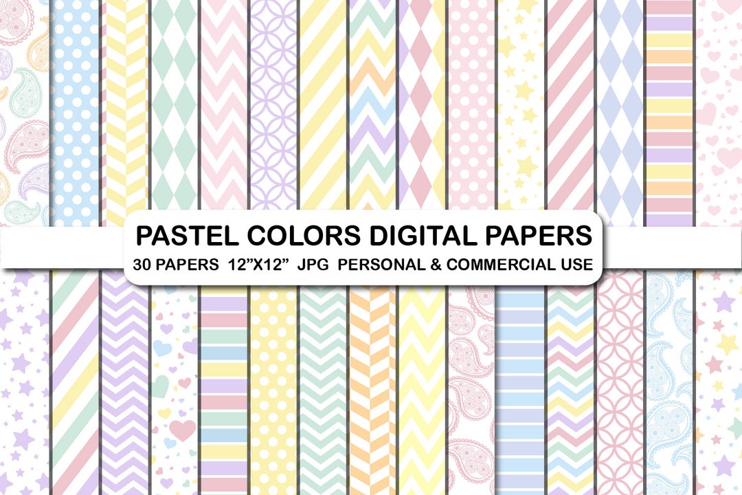 30 Pastel Rainbow Colors Digital Papers, Light Colors Pattern Papers ...