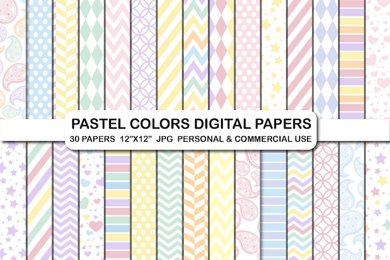 30 Pastel Rainbow Colors Digital Papers Light Colors Pattern - Etsy