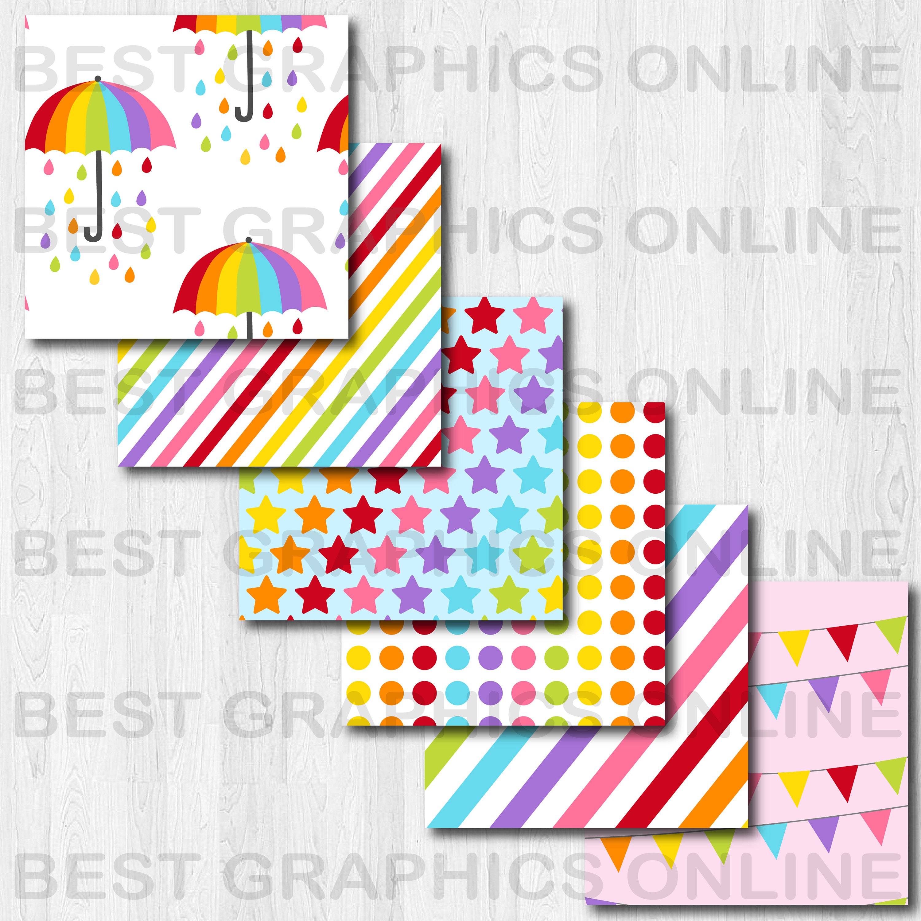 Rainbow Digital Paper Pack, Colorful Scrapbooking Papers (digital ...