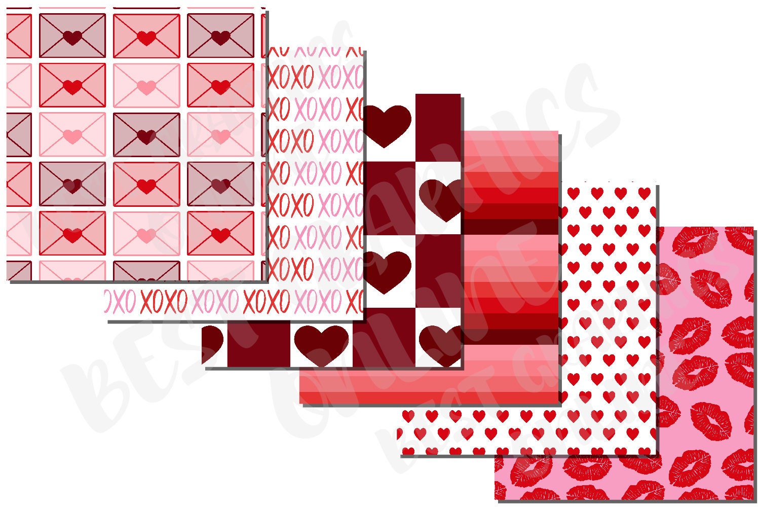 Valentine's Day Digital Paper Pack, Love Hearts Patterns (digital ...