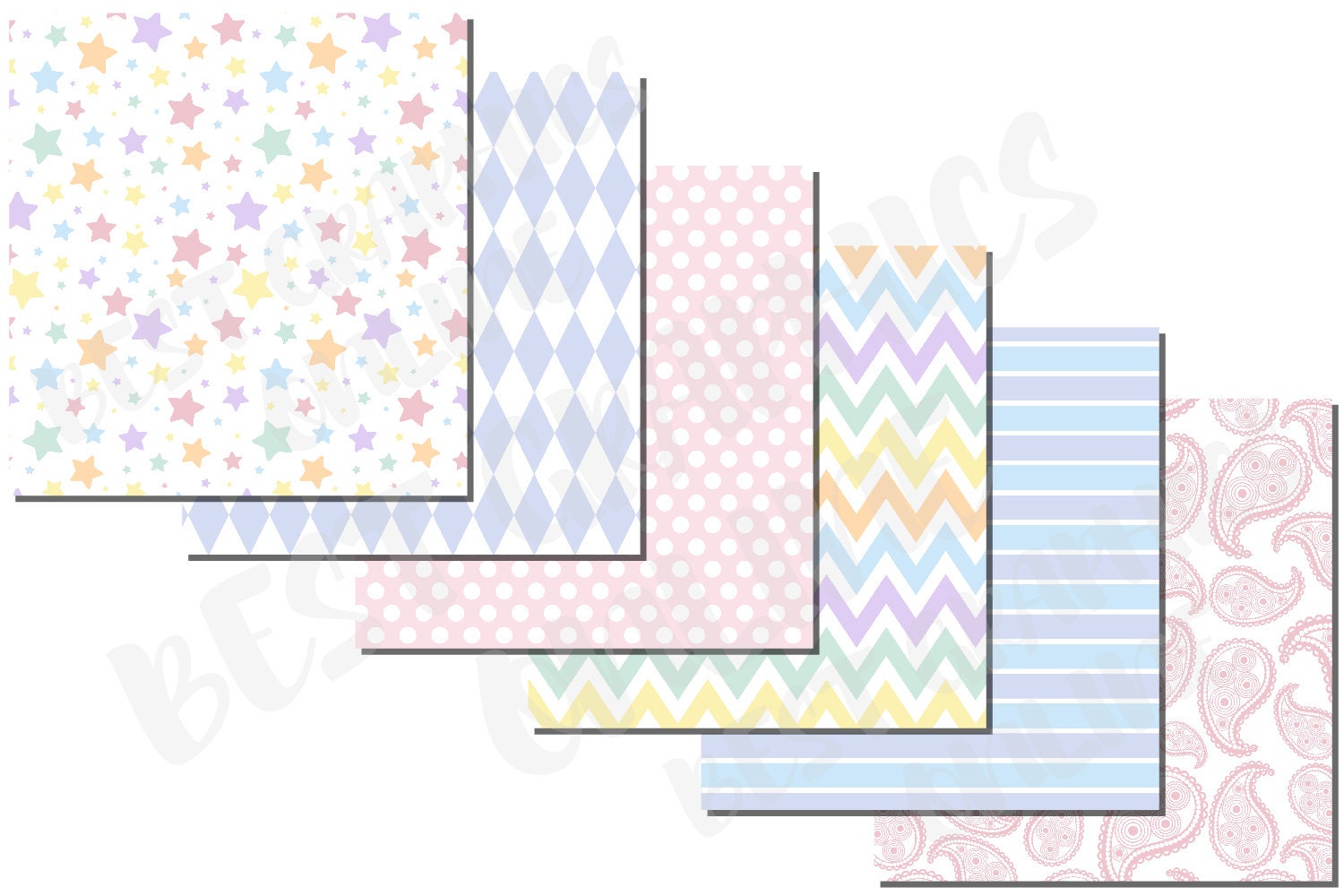 Pastel Rainbow Digital Papers, Light Colors, 12x12 (digital Download ...
