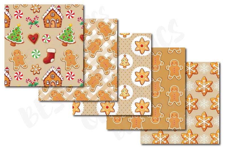 Gingerbread Cookies Digital Paper Pack, Christmas Backgrounds (16 JPG ...