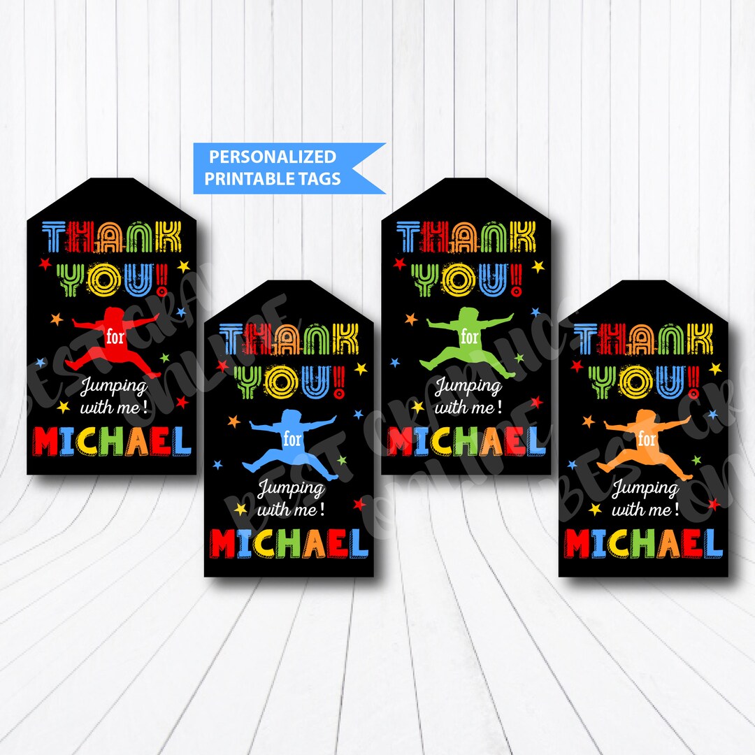Jump Favor Tags, Thank You Gift Tags, Jump Party, Trampoline Party ...