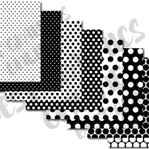 Black Polka Dot Digital Papers, Polka Dot Pattern Paper Pack, Black and ...