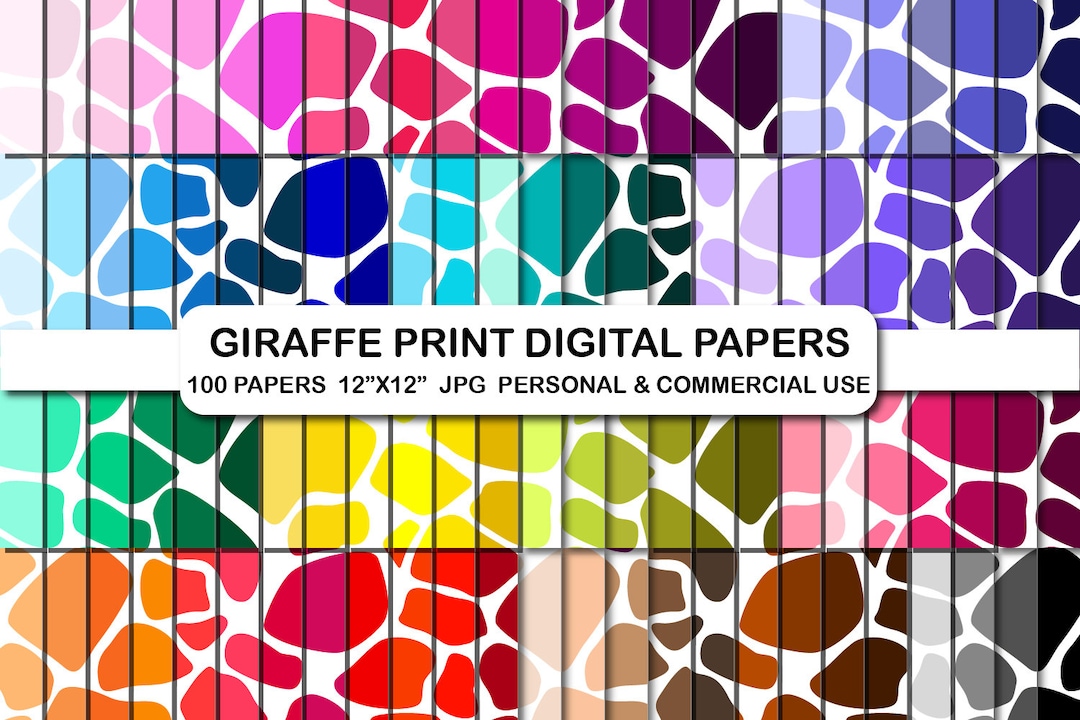 100 Giraffe Print Digital Papers Background, Animal Prints Paper, Giraffe Print Papers Set ...