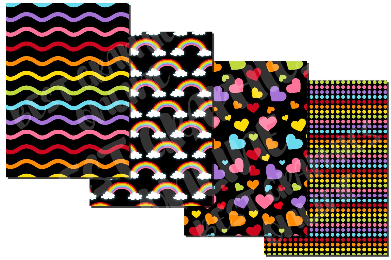 Black Rainbow Digital Paper Rainbow Star Background Pattern - Etsy