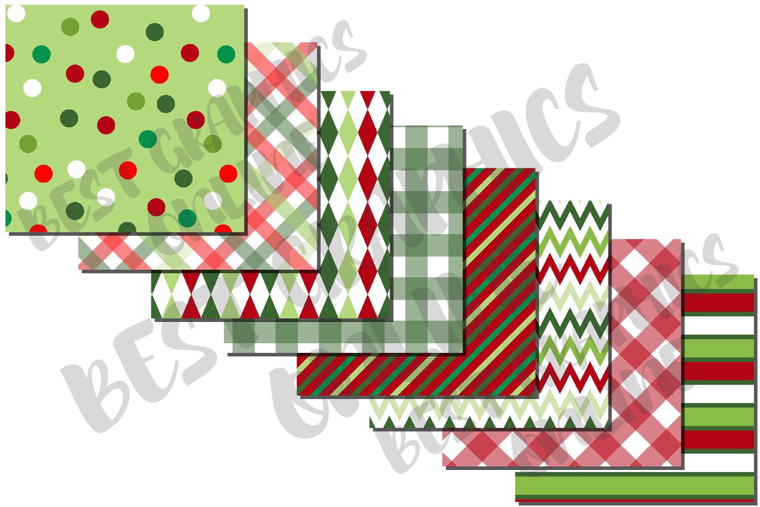 Christmas Digital Papers Pack Red and White Background | Etsy