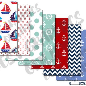 Nautical Digital Paper, Ahoy Sailboat Digital Papers Set, Nautical ...