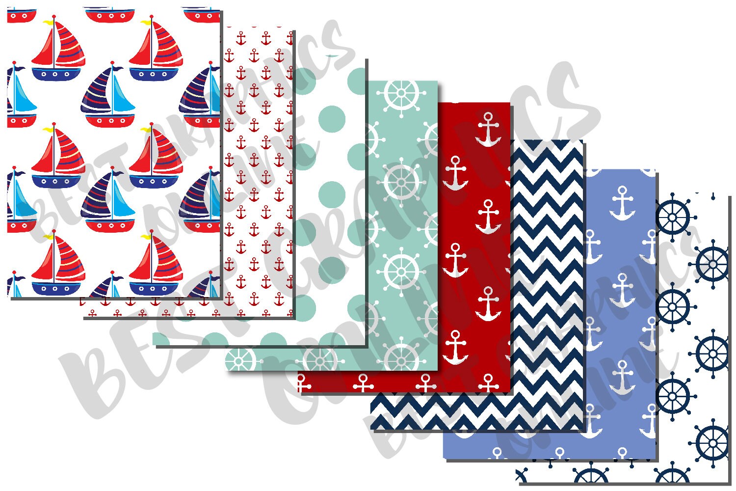 Nautical Digital Paper Ahoy Sailboat Digital Papers Set - Etsy