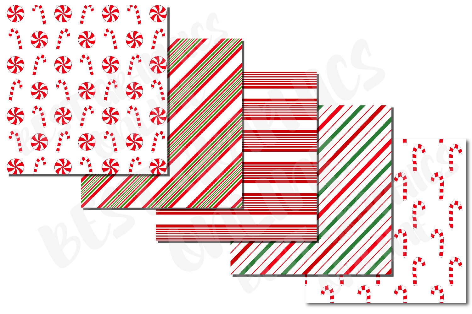 Christmas Candy Cane Digital Papers, Holiday Backgrounds (digital ...