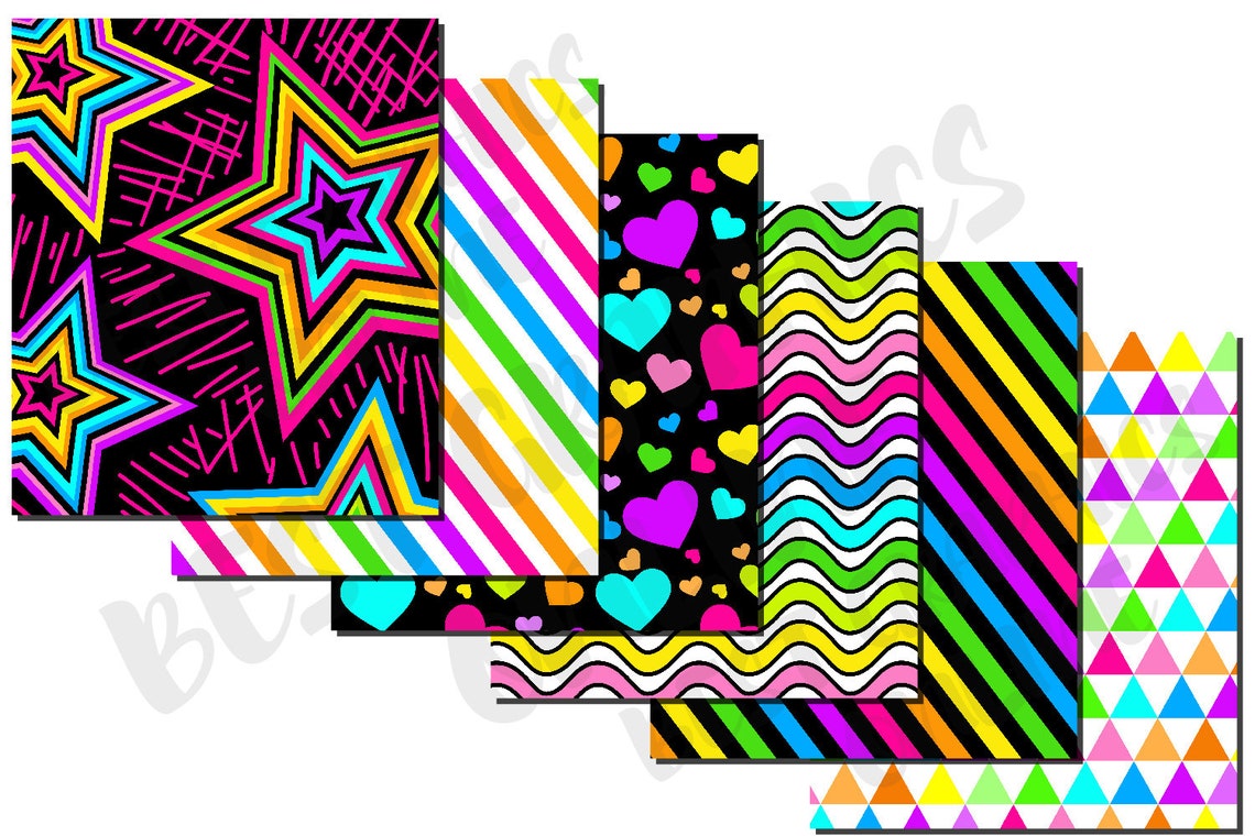 Neon Bright Digital Backgrounds Papers Bright 90s Neon - Etsy
