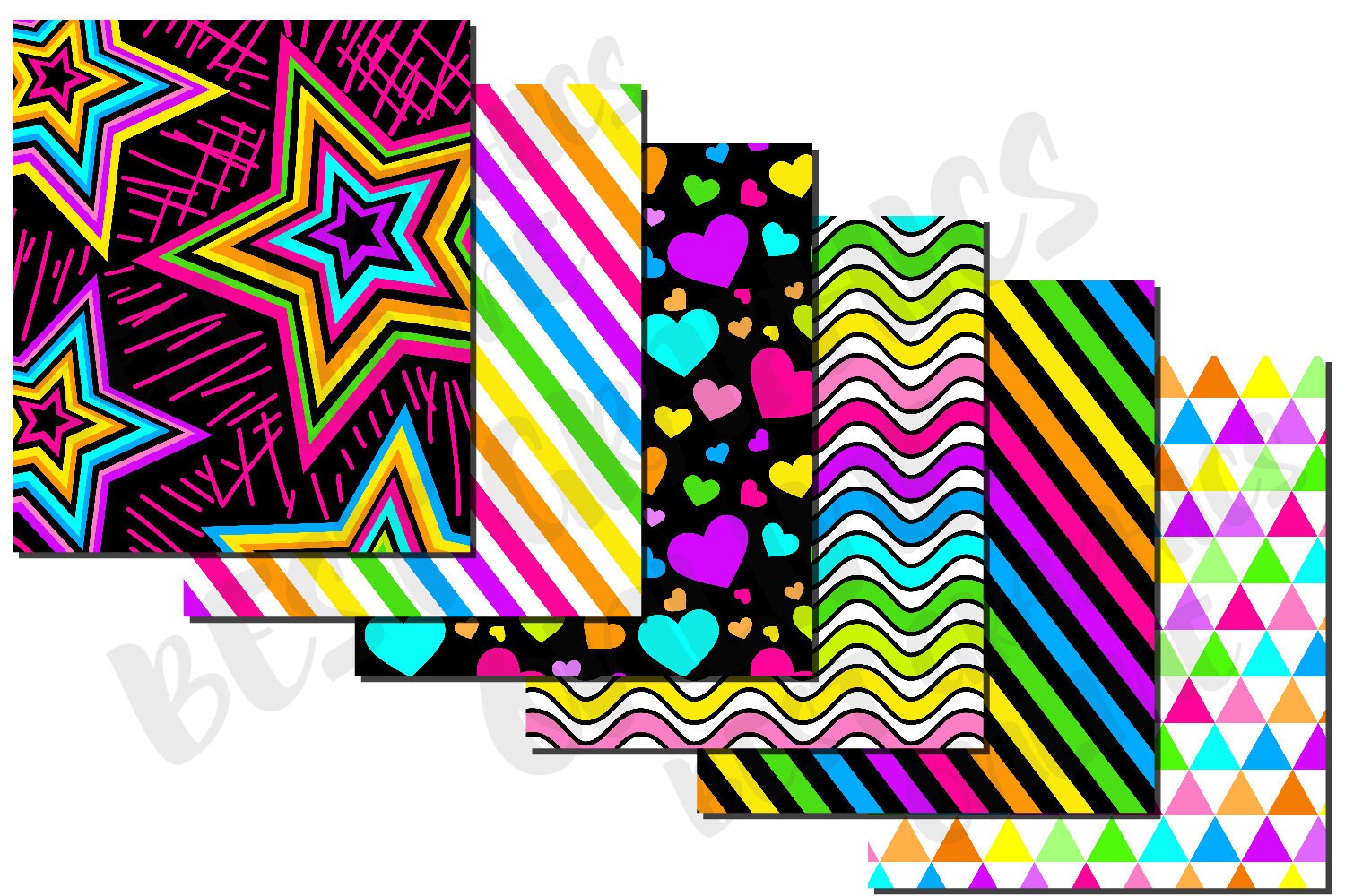 Neon Bright Digital Backgrounds Papers Bright 90s Neon - Etsy