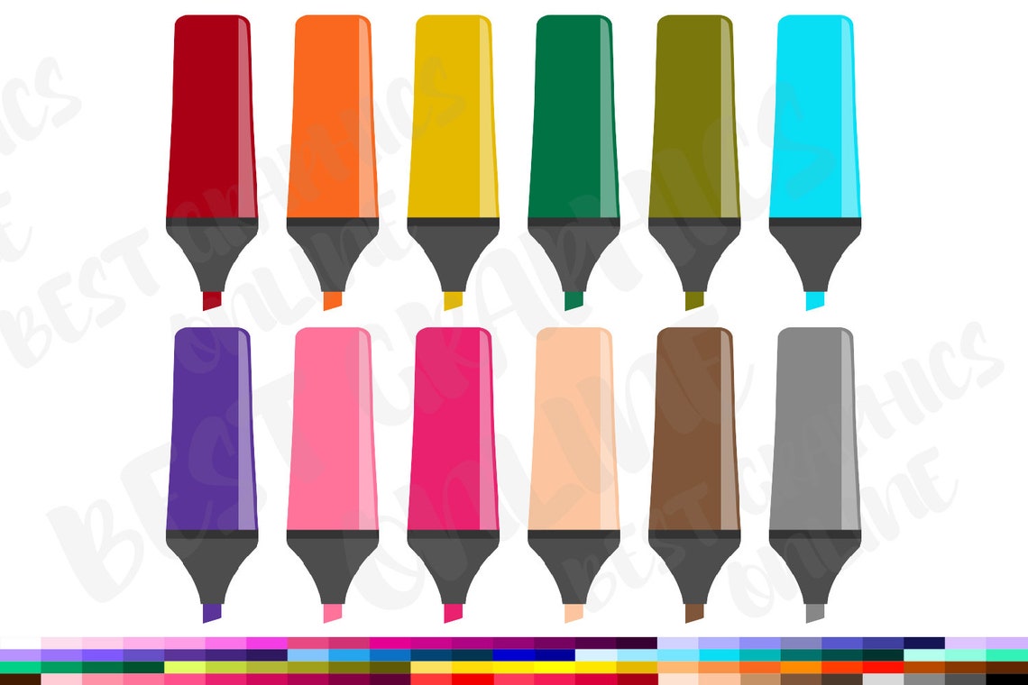 Highlighters Clipart Set Highlighters Markers Clip Art Back - Etsy