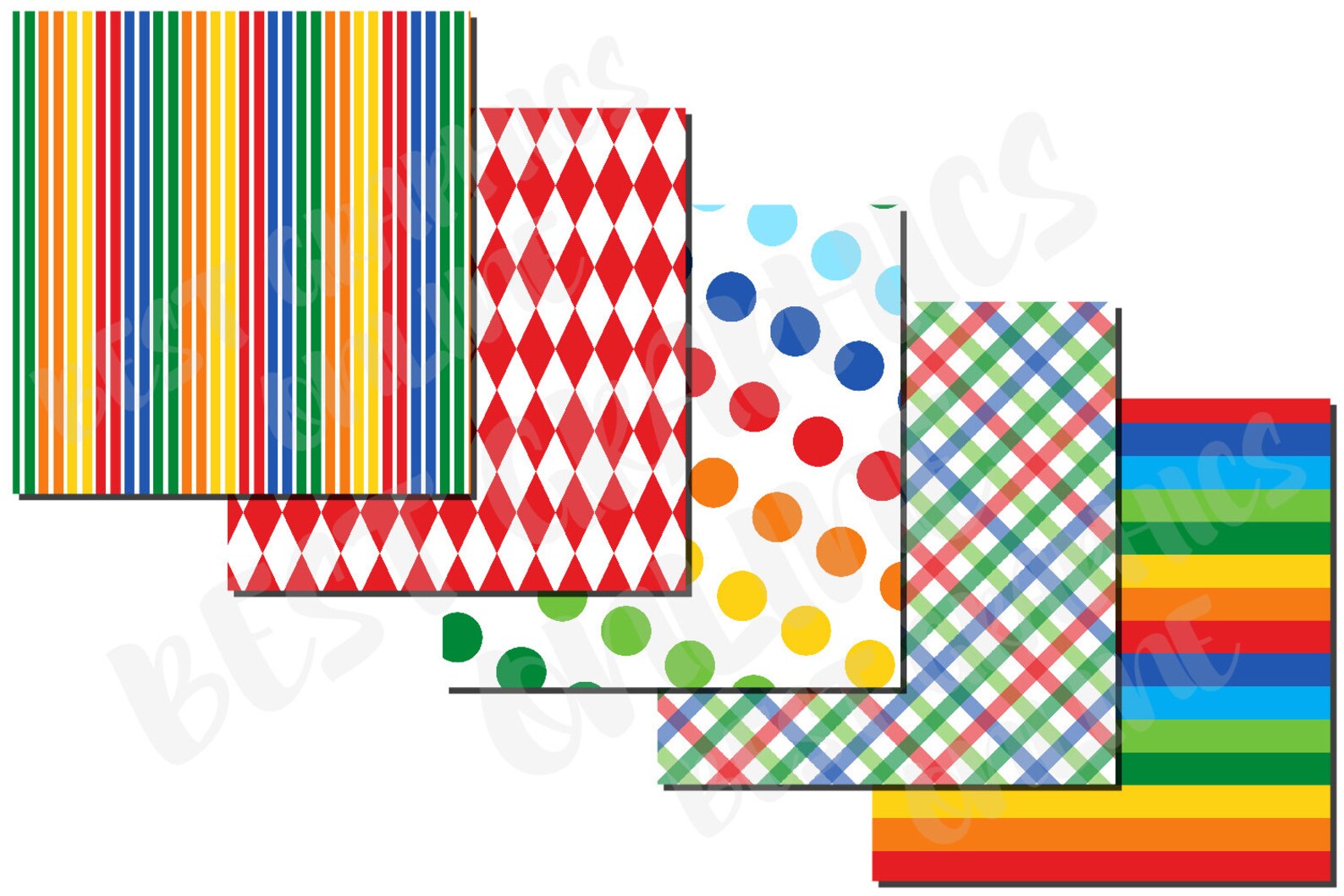 Bright Colors Digital Papers Pack Primary Colors Background - Etsy