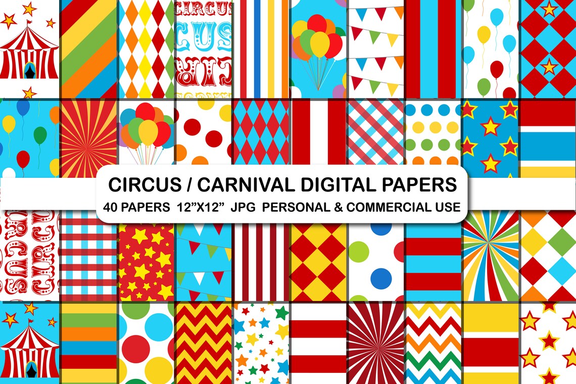 Circus Digital Papers Carnival Digital Papers Circus Tent - Etsy
