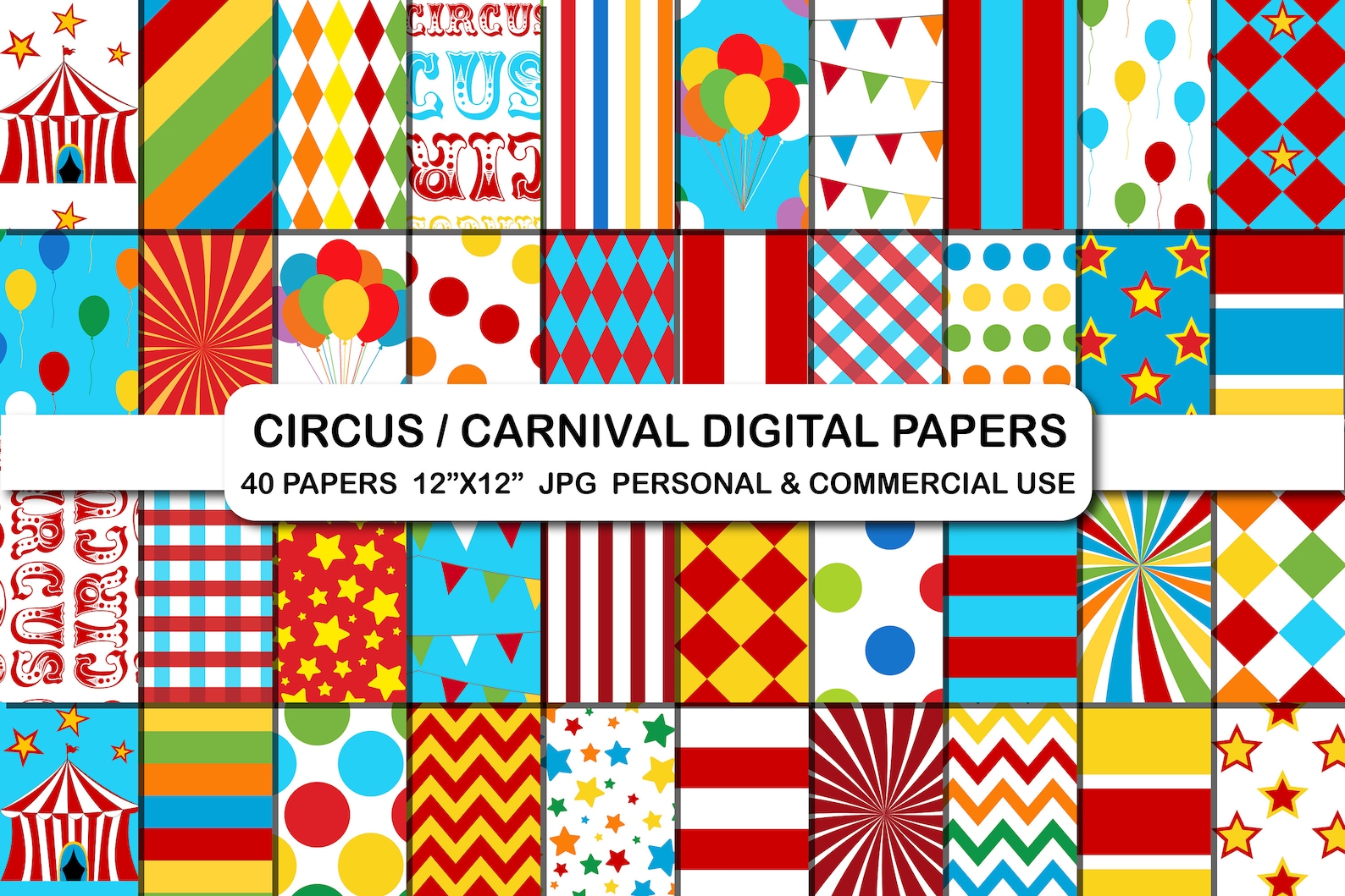 Circus Digital Papers Carnival Digital Papers Circus Tent - Etsy