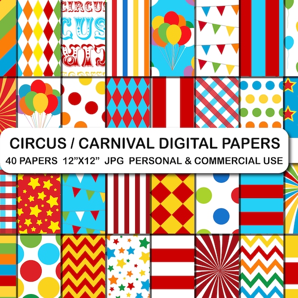 Circus Digital Paper - Etsy
