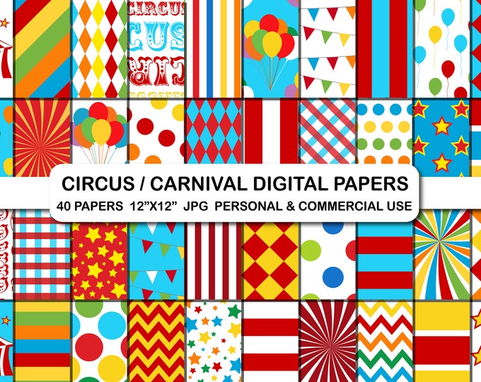 Circus Digital Papers, Carnival Digital Papers, Circus Tent Digital ...