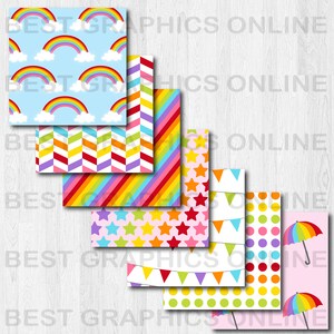32 Rainbow Digital Paper, Rainbow Star Digital Paper, Rainbow ...