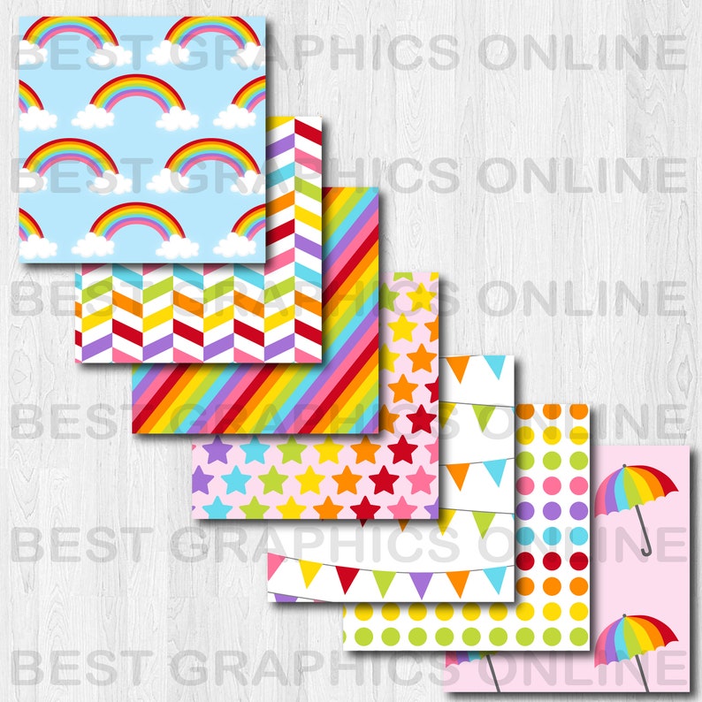 32 Rainbow Digital Paper Rainbow Star Digital Paper Rainbow - Etsy