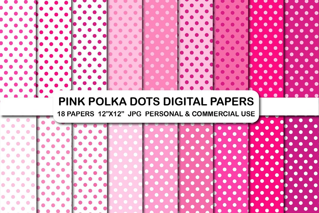 Pink Polka Dots Digital Papers Pack, 18 JPG Backgrounds (12"x12") - Etsy