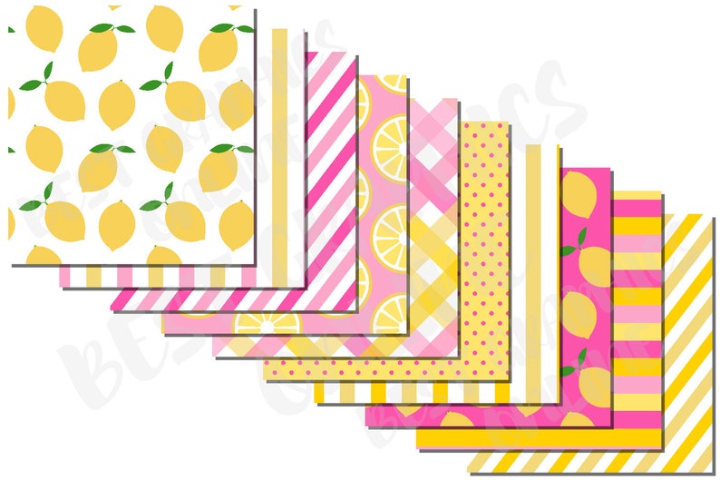 Pink Lemonade Digital Background Papers, Summer Lemonade Pattern Paper ...