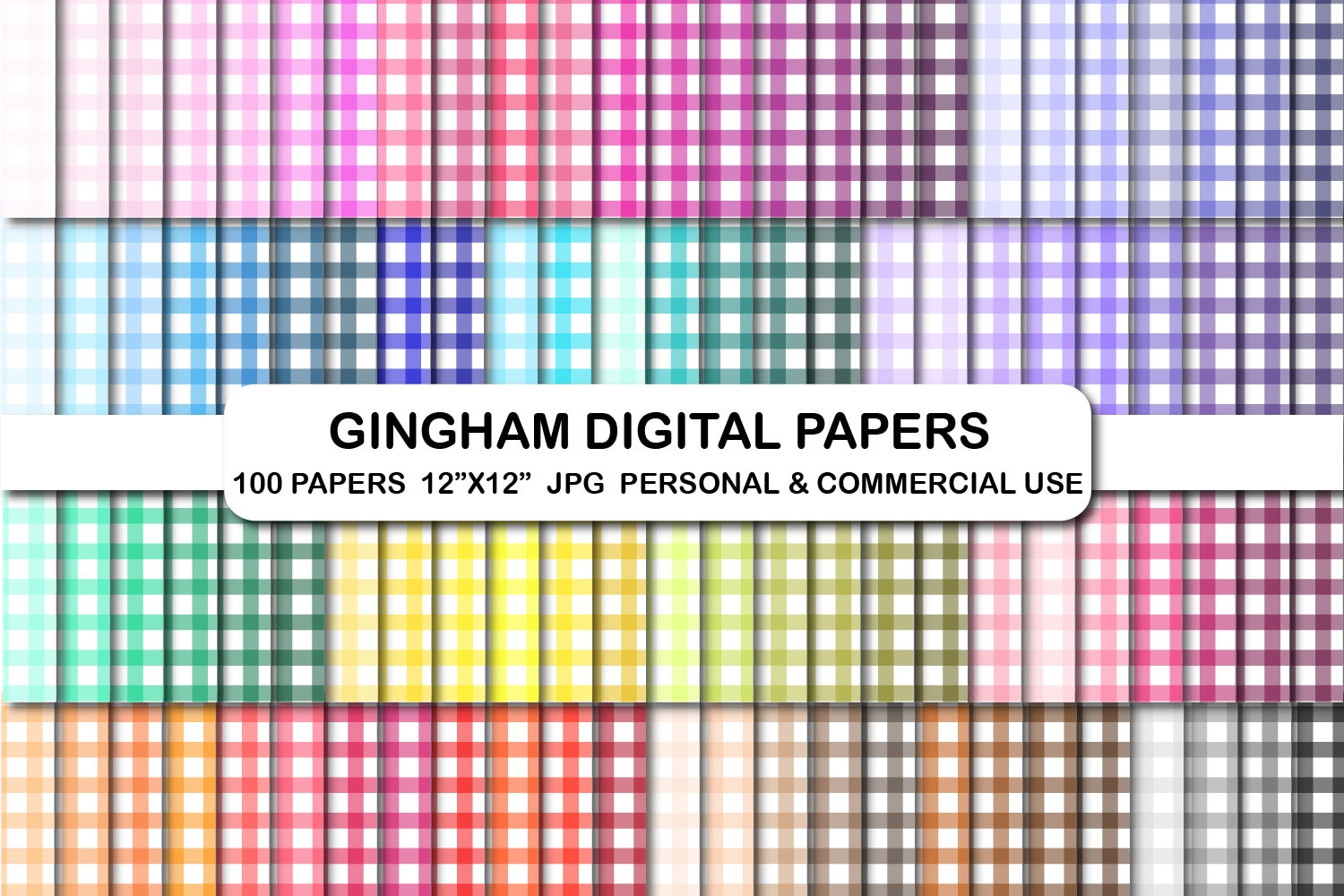100 Gingham Digital Papers, Rainbow Picnic Check Patterns, Bright JPG ...