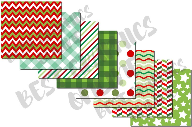 Christmas Digital Papers Pack Red and White Background | Etsy