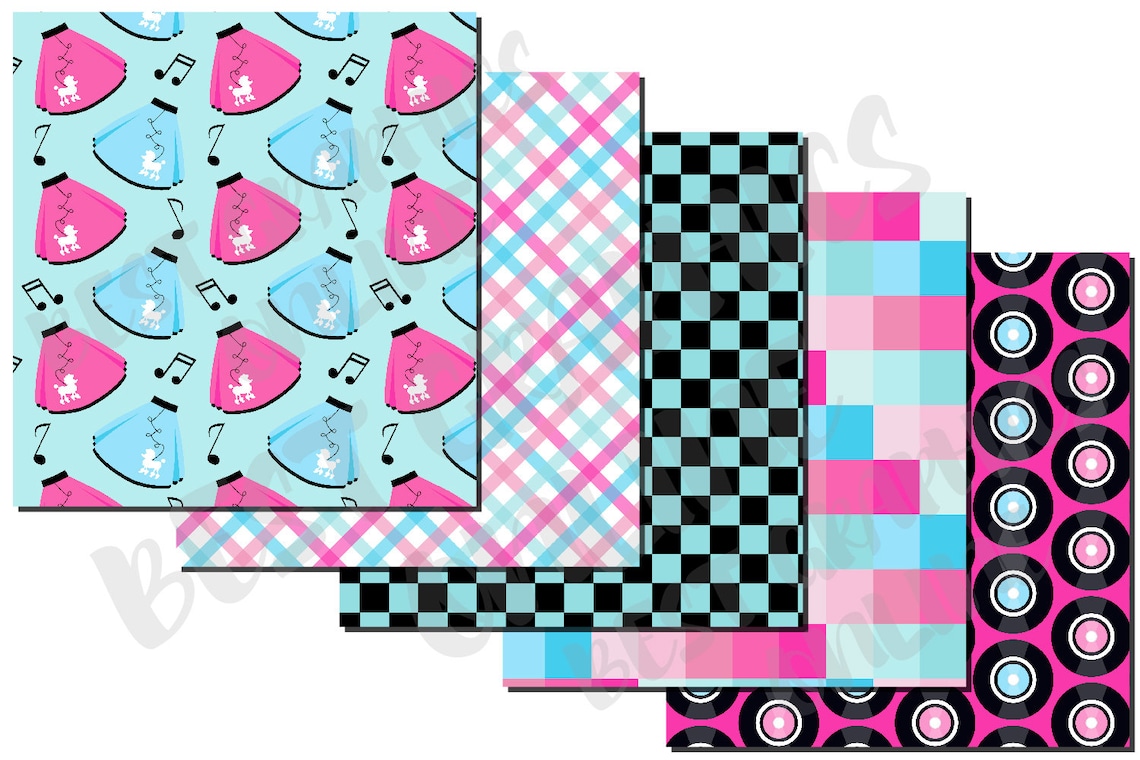 50s Vintage Digital Papers, Sock Hop Diner Clipart (30 JPG Papers) - Etsy