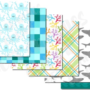 Under the Sea Backgrounds, Sea Animals Digital Papers Pack, Shark Whale ...