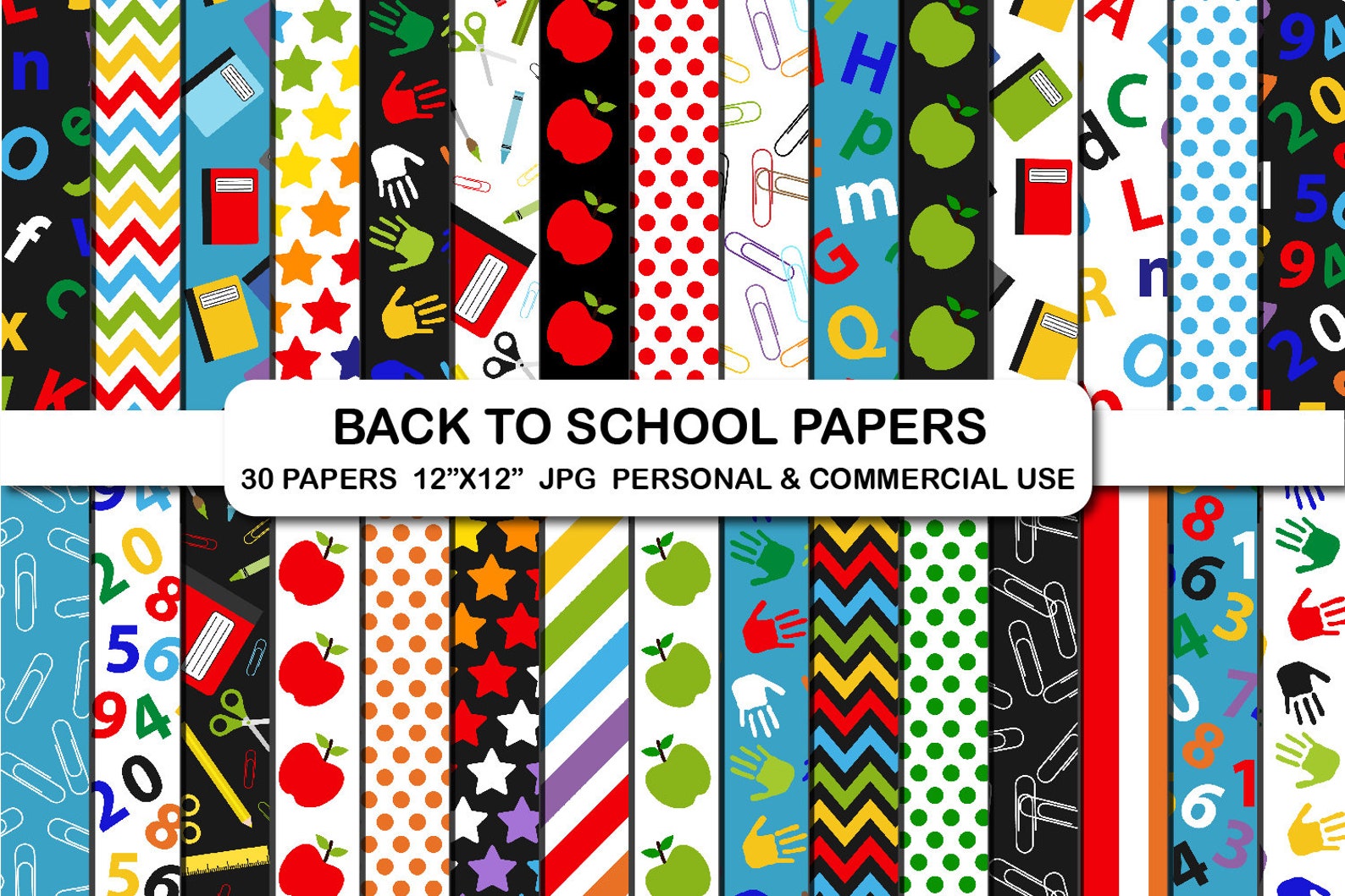 School Digital Papers, Classroom School Supplies Digital Papers ...