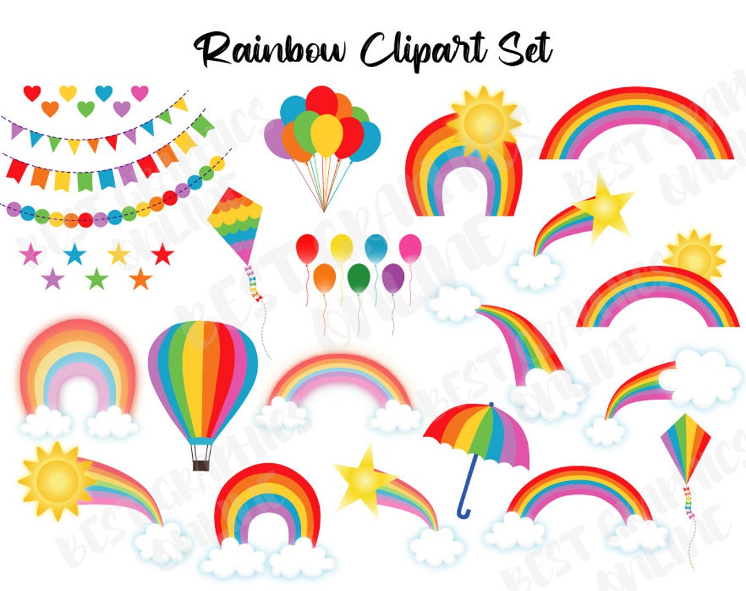 Rainbow Clipart, Rainbow Cloud Image, Rainbow Bunting Banner, Sunshine ...