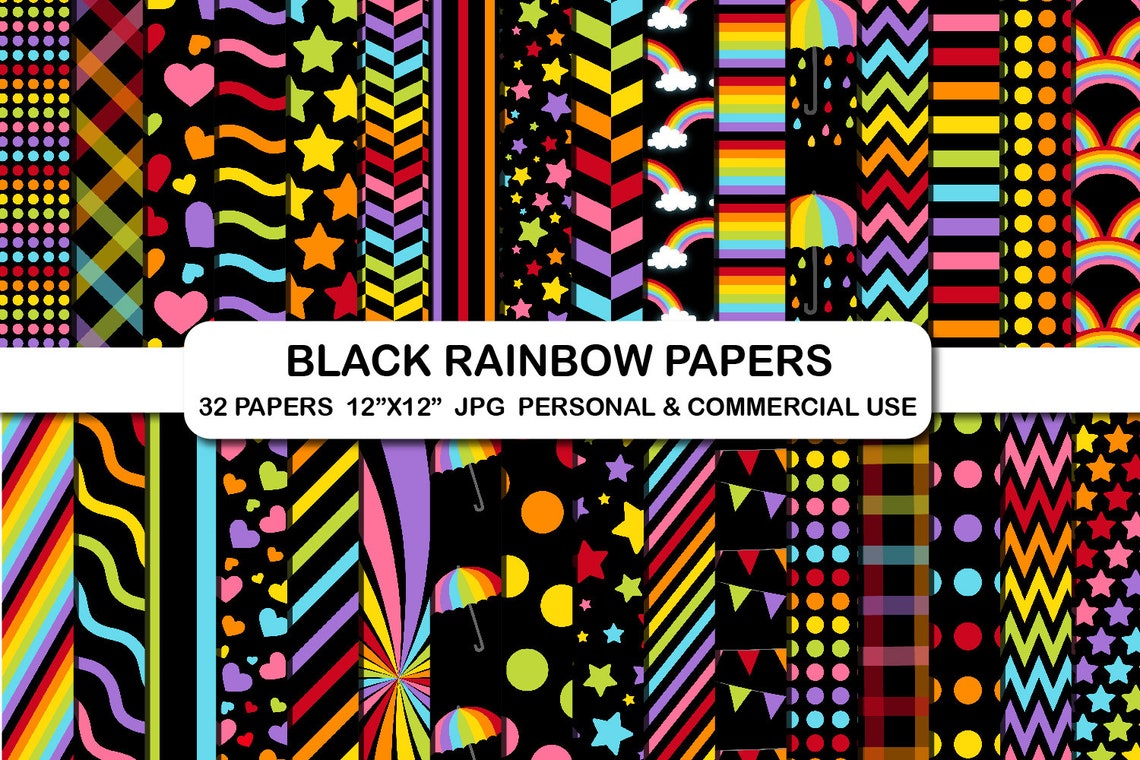 Black Rainbow Digital Paper Rainbow Star Background Pattern - Etsy