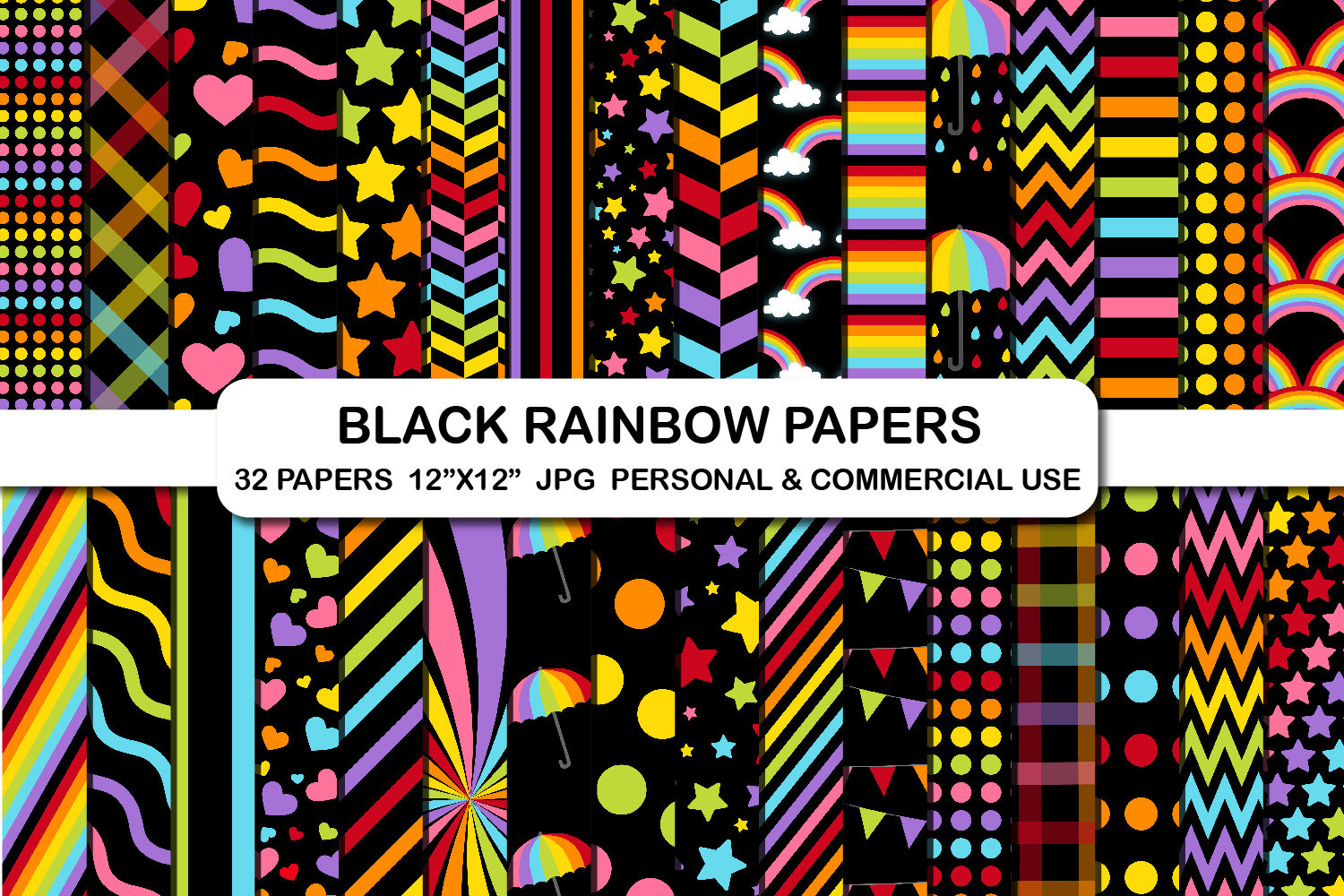 Black Rainbow Digital Paper Pack, Star Background (digital Download) - Etsy