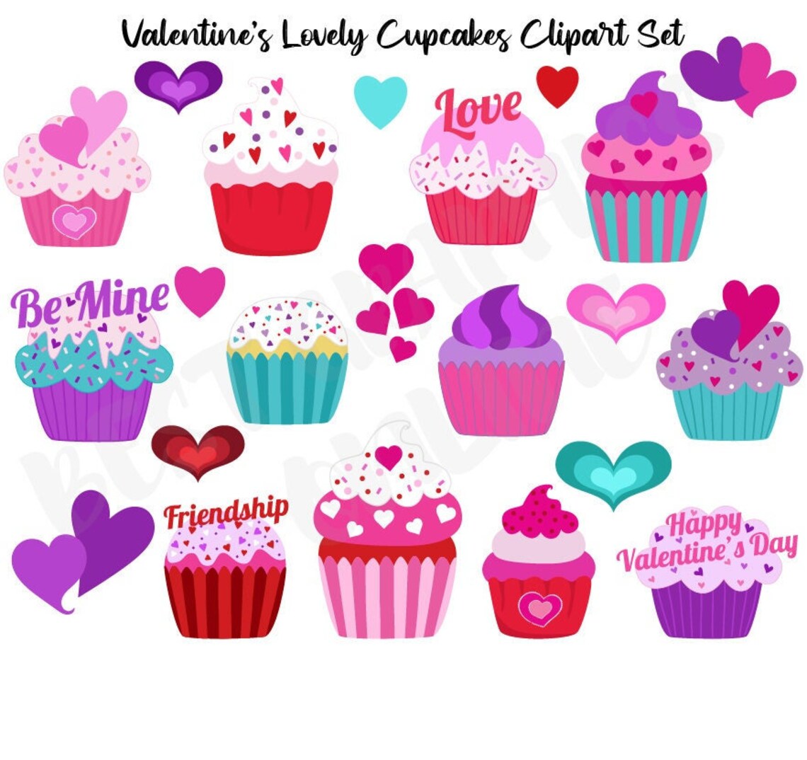 Lovely Cupcakes Clipart Set Valentines Cupcakes Clipart Love - Etsy