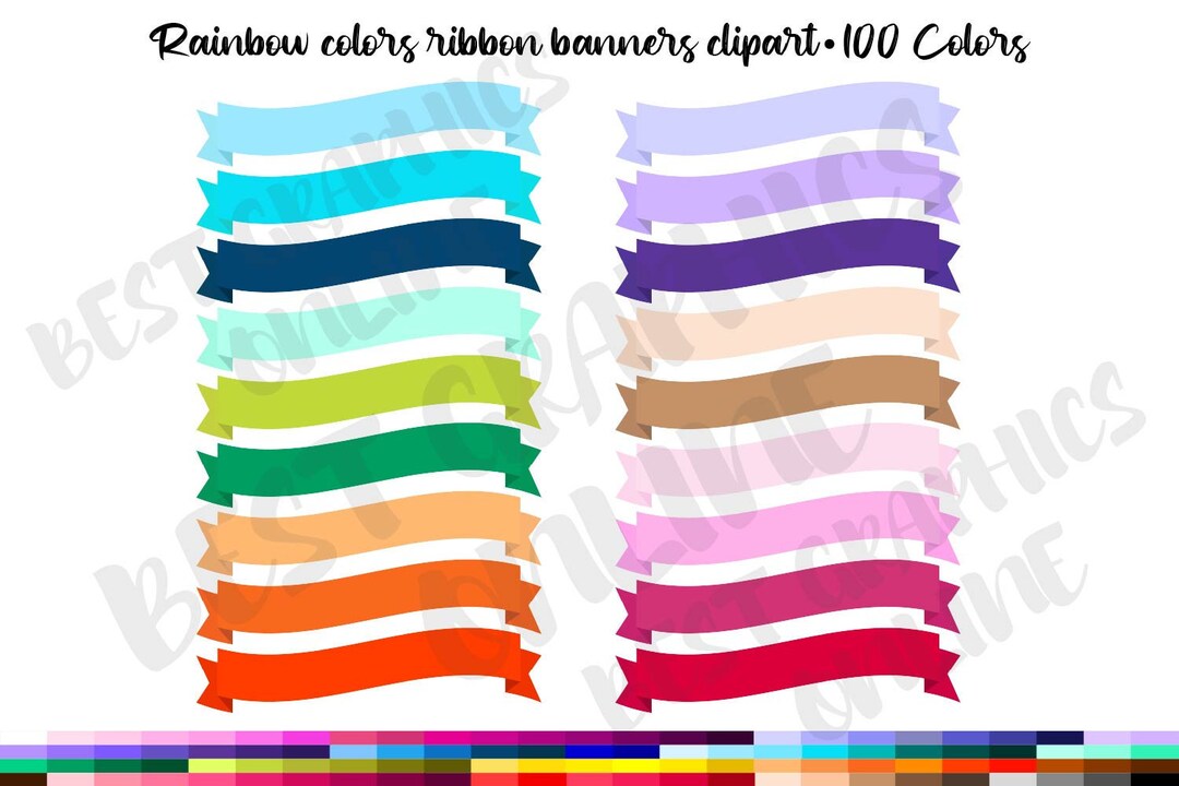 100 Banners Clipart Set, Rainbow Ribbon Banner Clipart, Rainbow Banners ...