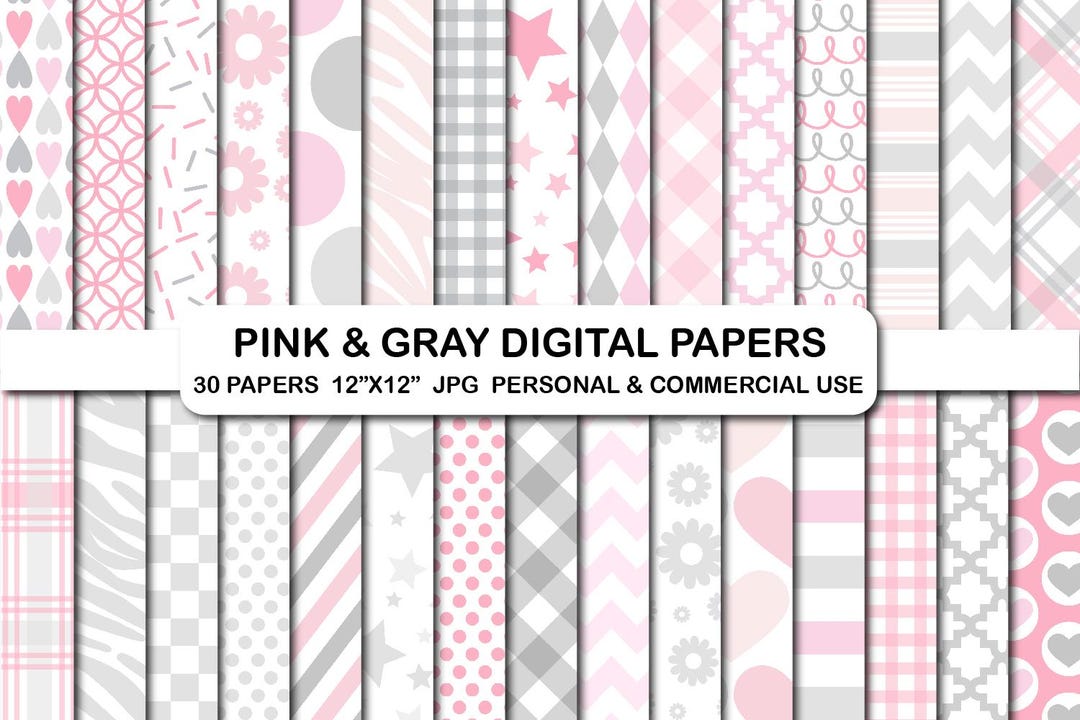 Pink and Gray Digital Paper, Pink & Grey Paper Pack, Pink and Gray ...