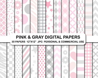 Gray Pink Digital Papers - Etsy