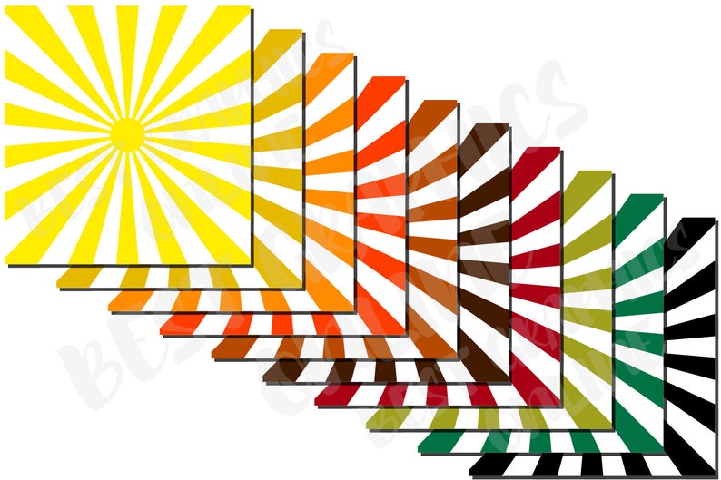 Sunburst Digital Papers, Rainbow Rays Scrapbook Backgrounds (100 JPG ...