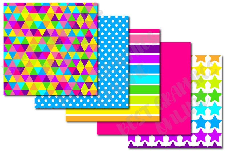 Bright Neon Digital Papers Pack, Bold Primary Colors, 34 Jpgs (digital ...