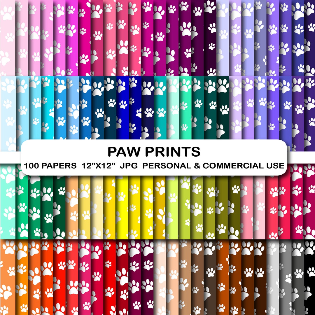 100 Paw Print Scrapbook Paper, Animal Print Digital Papers, Paw Print ...