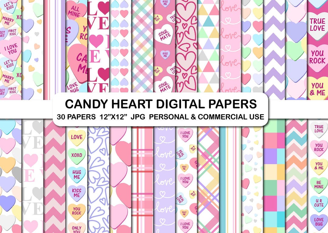 Candy Heart Paper, Valentine's Paper, Valentines Day Heart Candy Papers ...
