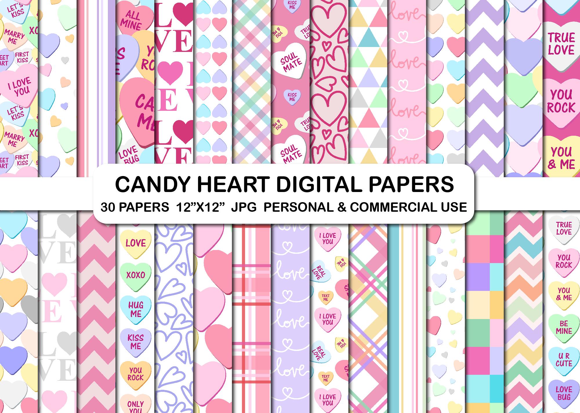 Candy Heart Digital Paper Pack, Valentine's Day Scrapbook (digital ...
