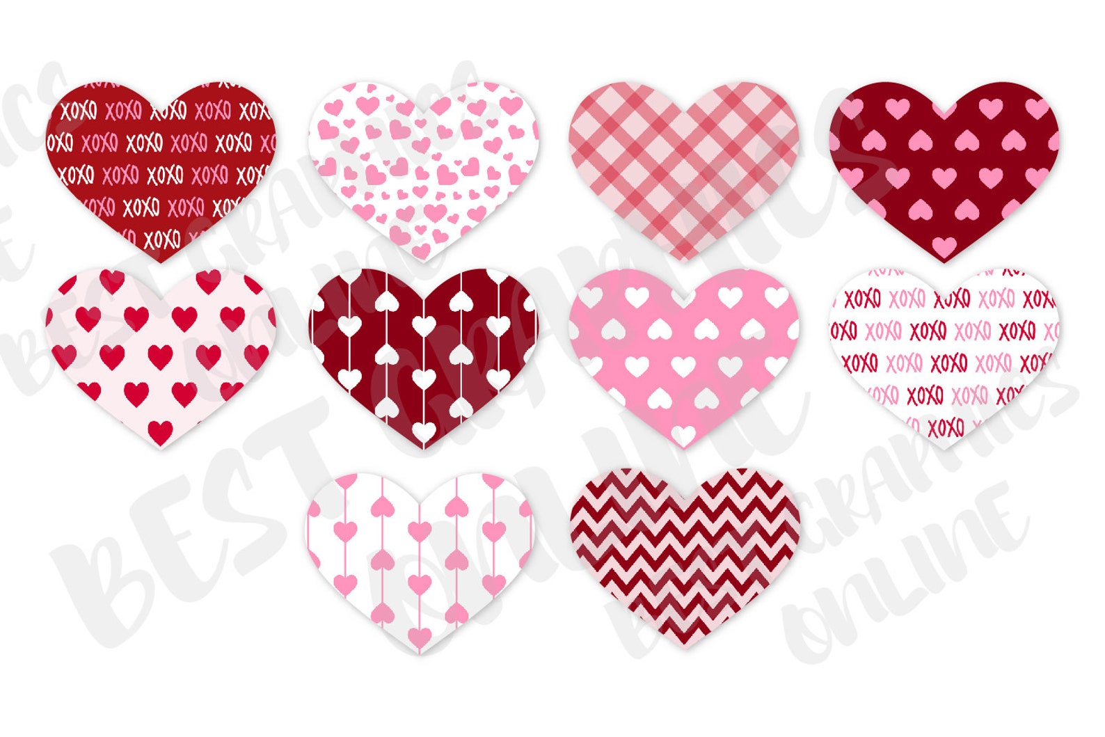 Valentine's Day Hearts Clipart, Love Heart Clipart Set, Love XOXO ...