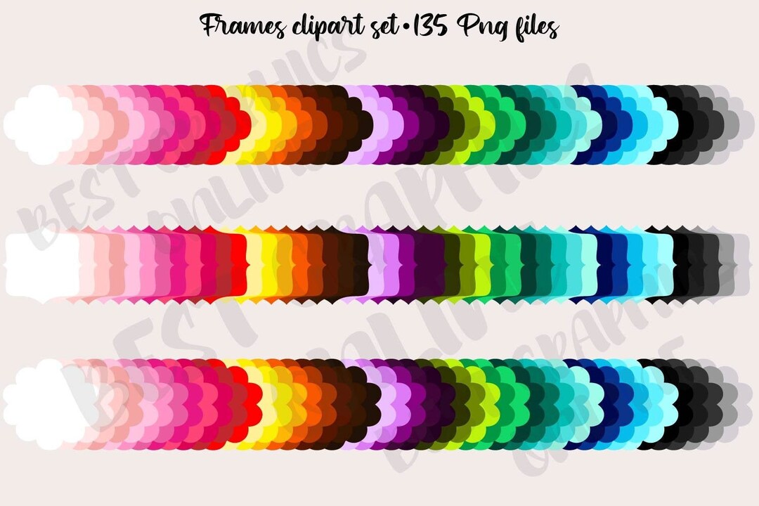135 Rainbow Frames Clipart Set Labels, Scalopped Frames Clip Art ...
