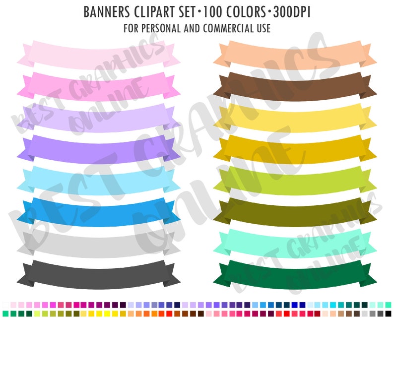 100 Banners Clipart Set Rainbow Ribbon Banner Clipart | Etsy