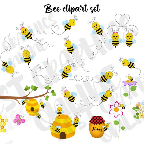 Bees Clipart Set Honey Bees Clip Art Instant Download - Etsy